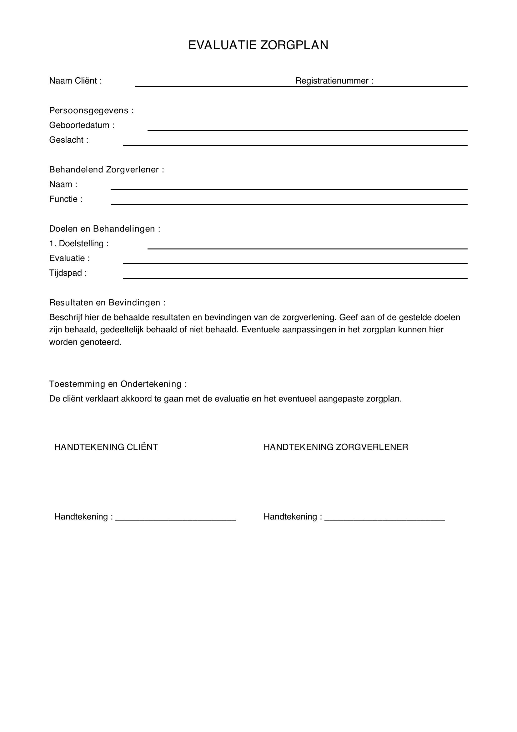 Evaluatie Zorgplan Voorbeeld