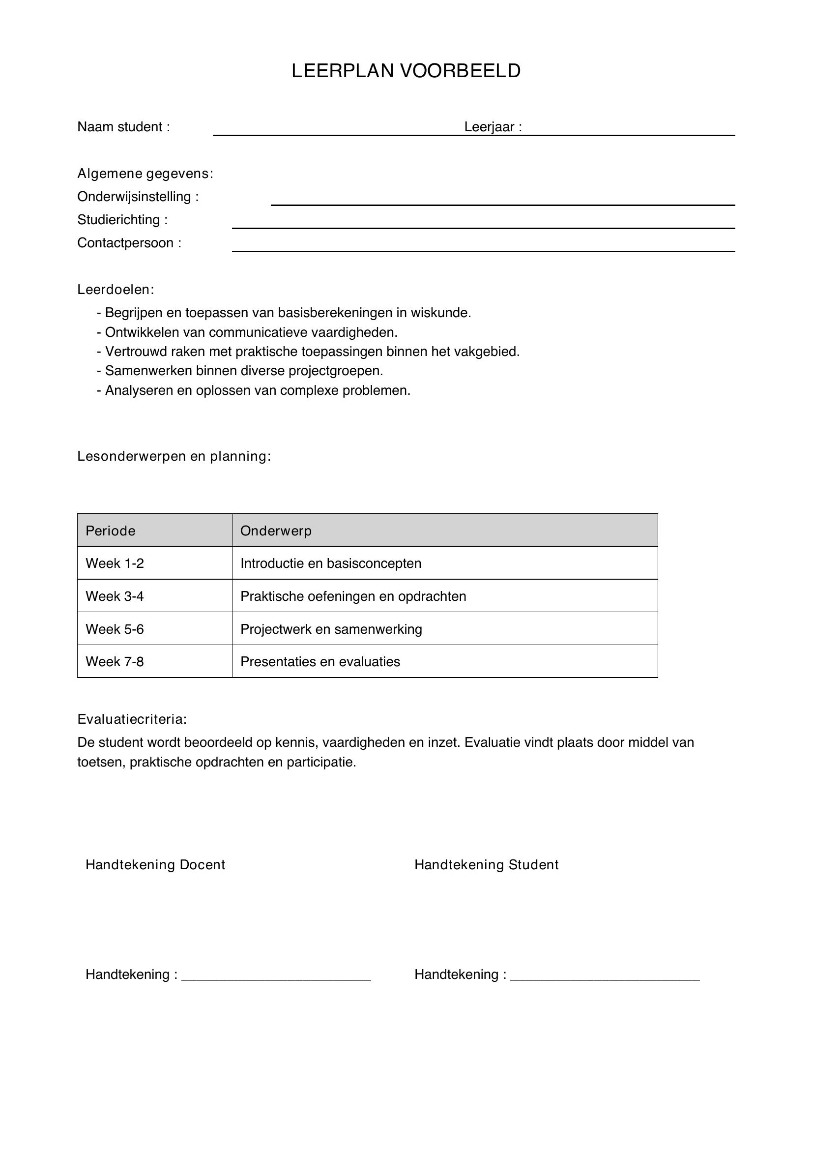 Leerplan Voorbeeld