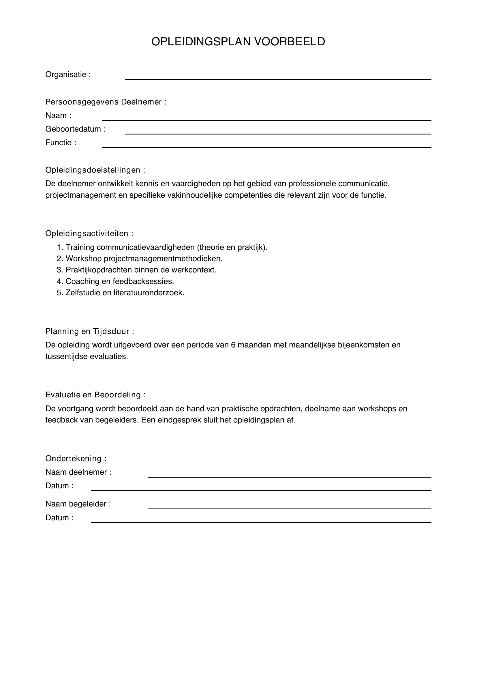 Opleidingsplan Voorbeeld