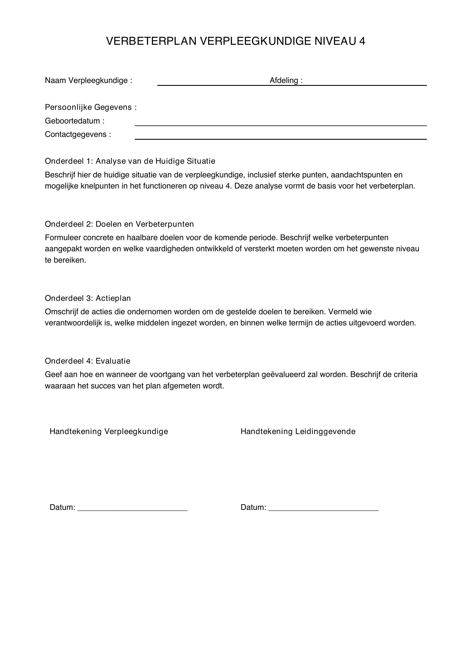 Verbeterplan Verpleegkundige Niveau 4