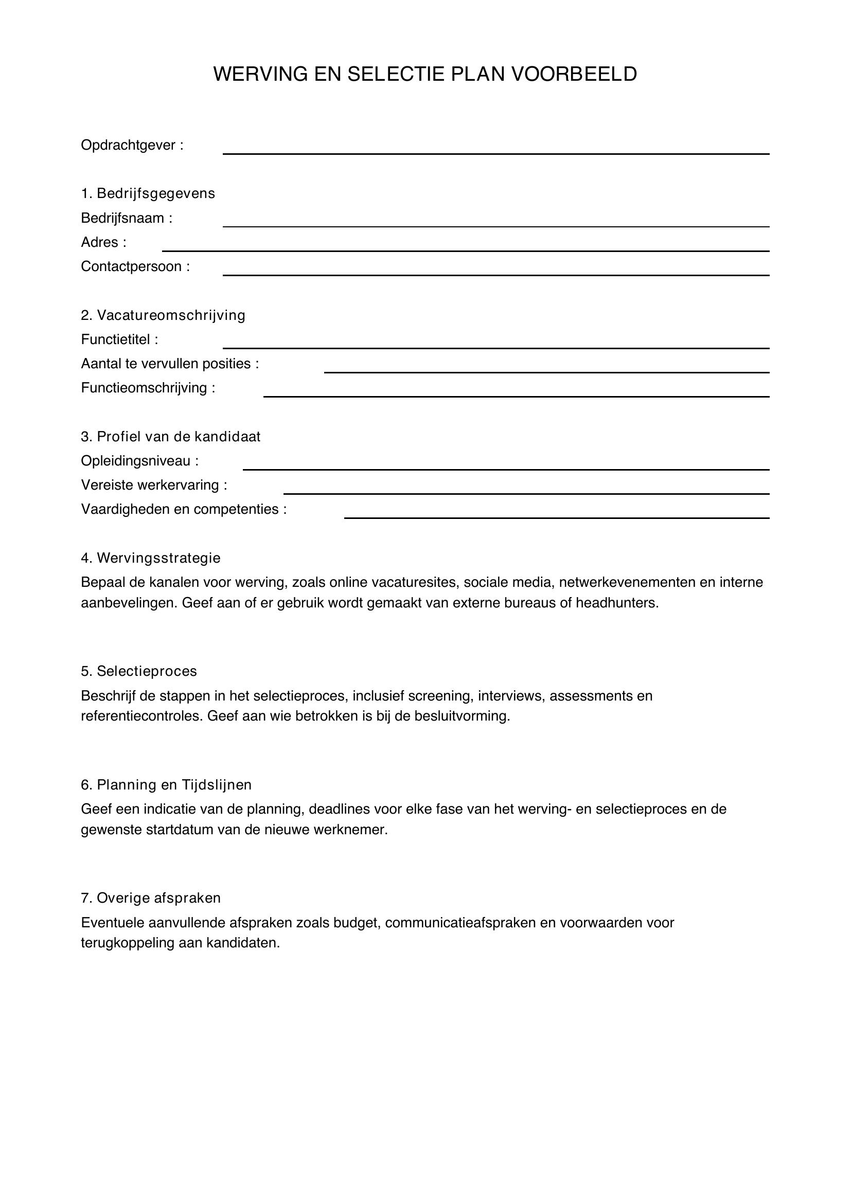 Werving En Selectie Plan Voorbeeld